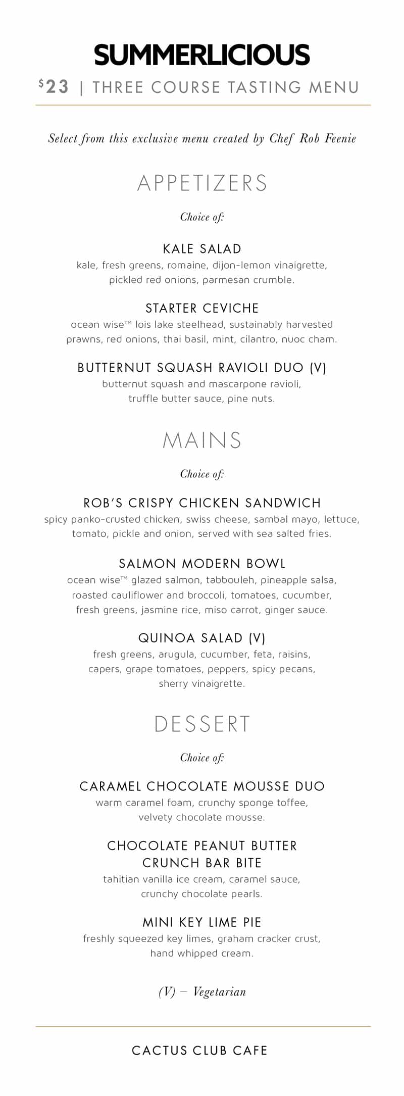 Summerlicious Lunch Menu Old - Cactus Club Cafe